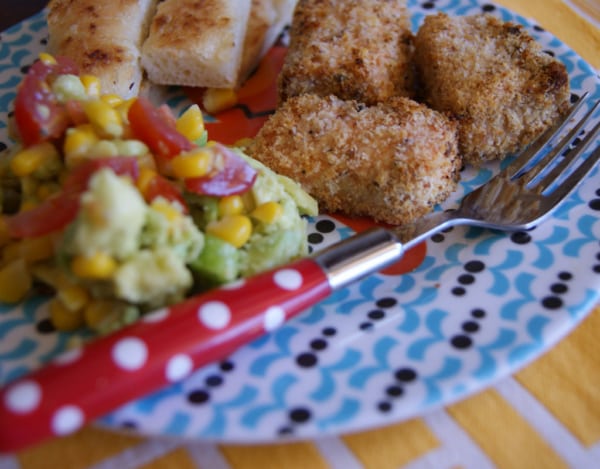 Healthy fish fingers with guacamole