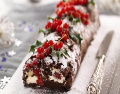 Chocolate raspberry yule log