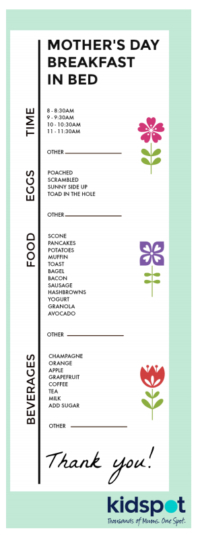 Mother's Day Breakfast In Bed Menu | Activities | Kidspot